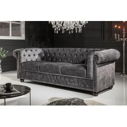 Riess Ambiente Chesterfield 3-Sitzer Sofa 205cm grau Samt Federkern Knopfheftung Riess-Ambiente Wohnzimmer