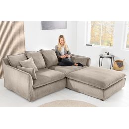 Riess Ambiente Gro&szlig;es 3-Sitzer Sofa HEAVEN 200cm greige Cord Federkern Hussensofa Riess-Ambiente Wohnzimmer Landhaus Modern Skandinavisch