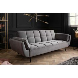 Riess Ambiente Retro Schlafsofa BOUTIQUE 215cm grau Samt 3-Sitzer mit schwarzen F&uuml;&szlig;en Riess-Ambiente Wohnzimmer