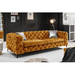 Riess Ambiente Chesterfield Sofa MODERN BAROCK 235cm senfgelb Samt 3-Sitzer Couch Federkern Riess-Ambiente Wohnzimmer