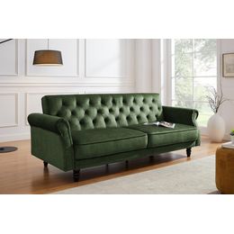 Riess Ambiente 3-Sitzer Sofa MAISON BELLE AFFAIRE 220cm moosgr&uuml;n Vogue Velours Samt Schlaffunktion Riess-Ambiente Wohnzimmer Chesterfield Glamour