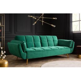 Riess Ambiente Retro Schlafsofa BOUTIQUE 215cm smaragdgr&uuml;n Samt 3-Sitzer mit goldenen F&uuml;&szlig;en Riess-Ambiente Wohnzimmer