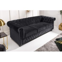 Riess Ambiente Barock Sofa CHESTERFIELD 205cm schwarz Samt Federkern Knopfheftung 3-Sitzer Couch Riess-Ambiente Wohnzimmer