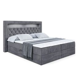 BOXBETT LED mit H3-Matratze und Lattenrost - NOEL GOLD - 140x200 Dunkelgrau