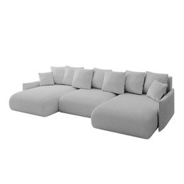 WOHNLANDSCHAFT mit Schlaffunktion und Bettkasten ONESK-U-v1 317x177x72 Hellgrau Boucl&eacute;