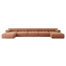 WOHNLANDSCHAFT modulares Sofa Tesso-U3 - 475x160x70 cm Apricot Velours