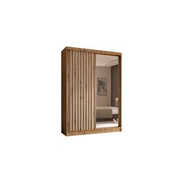 KLEIDERSCHRANK mit Spiegel-Schiebet&uuml;ren und Aluminium-Leisten - LAMELO - 150 cm Artisan+Artisan+Wei&szlig;