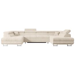 WOHNLANDSCHAFT mit Schlaffunktion und Bettkasten GUSA-U 342x202x107 cm Beige Cord