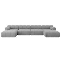 WOHNLANDSCHAFT modulares Sofa Tesso-U2 - 380x160x70 cm Hellgrau Velours
