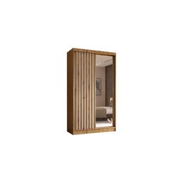 KLEIDERSCHRANK mit Spiegel-Schiebet&uuml;ren und Aluminium-Leisten, LED-Beleuchtung - LAMELO - 120 cm Artisan+Artisan+Wei&szlig;