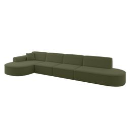 ECKSOFA Ottomane Links MARI-L3 - 413x171x79 cm Gr&uuml;n Boucl&eacute;