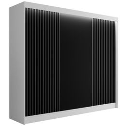KLEIDERSCHRANK mit LED, Lamel-Schiebet&uuml;ren VILANv2 - 250 cm Wei&szlig; + Lamelle schwarz