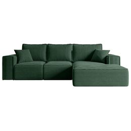 ECKSOFA mit Schlaffunktion und Bettkasten SERRA-L-S - 266x161x87 cm Gr&uuml;n Cord