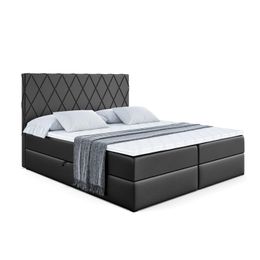 BOXBETT mit H4-Matratze und Lattenrost - LEPARO - 140x200 Schwarz Hochglanz