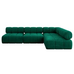 ECKSOFA modulares Sofa Samaro-L2 - 285x190x70 cm Dunkelgr&uuml;n Velours