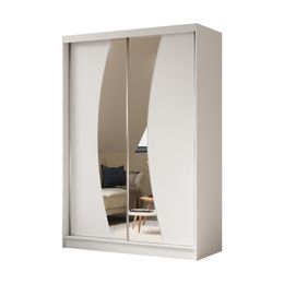 KLEIDERSCHRANK mit Spiegel-Schiebet&uuml;ren und Aluminium-Leisten - VOXI - 150 cm Wei&szlig;