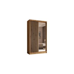 KLEIDERSCHRANK mit Spiegel-Schiebet&uuml;ren und Aluminium-Leisten - LAMELO - 120 cm Artisan+Artisan+Schwarz