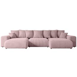 WOHNLANDSCHAFT mit Schlaffunktion ESKAR-U -364x176x72cm Rosa Cord