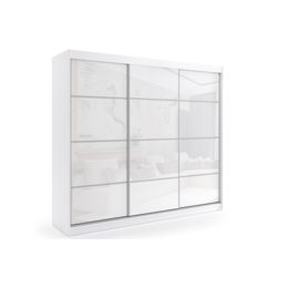KLEIDERSCHRANK mit Lacobel-Schiebet&uuml;ren und Aluminium-Leisten - VIVI - 240 cm Wei&szlig;