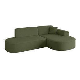 ECKSOFA Ottomane Rechts MARI-L1 - 243x171x79 cm Gr&uuml;n Boucl&eacute;