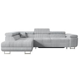 ECKSOFA mit Schlaffunktion und Bettkasten GUSA-L 272x202x107 cm Grau Cord