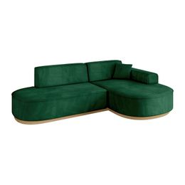 ECKSOFA Ottomane Rechts MARI-L1-v2 - 243x171x83 cm Dunkelgr&uuml;n Velours