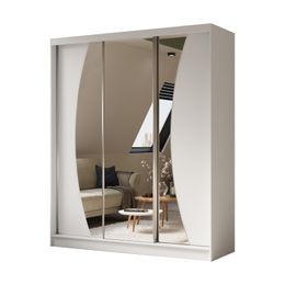 KLEIDERSCHRANK mit Spiegel-Schiebet&uuml;ren und Aluminium-Leisten - VOXI - 180 cm Wei&szlig;
