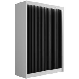KLEIDERSCHRANK mit LED, Lamel-Schiebet&uuml;ren VILANv2 - 120 cm Wei&szlig; + Lamelle schwarz