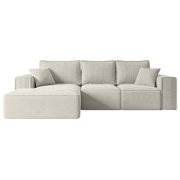 ECKSOFA mit Schlaffunktion und Bettkasten SERRA-L-S - 266x161x87 cm Creme Cord