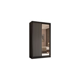 KLEIDERSCHRANK mit Spiegel-Schiebet&uuml;ren und Aluminium-Leisten - LAMELO - 120 cm Schwarz+Schwarz+Wei&szlig;
