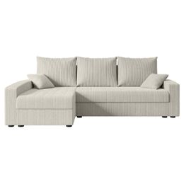 ECKSOFA mit Schlaffunktion und Bettkasten ALESIA-L 231x140x90 cm Creme Cord