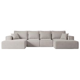 WOHNLANDSCHAFT mit Schlaffunktion und Bettkasten SIERRA-U-S - 349x161x87 cm Hellbraun Velours
