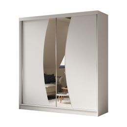 KLEIDERSCHRANK mit Spiegel-Schiebet&uuml;ren und Aluminium-Leisten, LED-Beleuchtung - VOXI - 200 cm Wei&szlig;