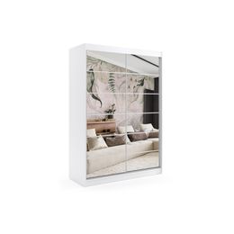 KLEIDERSCHRANK mit Spiegel-Schiebet&uuml;ren und Aluminium-Leisten - FLORA - 150 cm Wei&szlig;