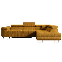 ECKSOFA mit Schlaffunktion und Bettkasten GUSA-L 272x202x107 cm Senfgelb Cord