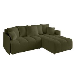ECKSOFA Ottomane rechts LONLI-L 251x189x68 Olivgr&uuml;n Boucl&eacute;