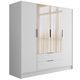 KLEIDERSCHRANK mit Spiegel und Fl&uuml;gelt&uuml;ren KOLIN 200x200cm Wei&szlig;/Wei&szlig;