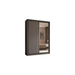 KLEIDERSCHRANK mit Spiegel-Schiebet&uuml;ren und Aluminium-Leisten, LED-Beleuchtung - LAMELO - 150 cm Grau+Grau+Wei&szlig;