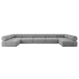 WOHNLANDSCHAFT modulares Sofa Garvo-U3 - 475x190x70 cm Hellgrau Velours