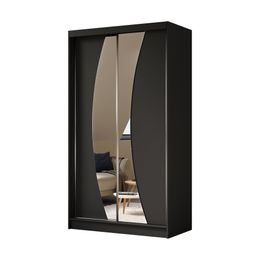 KLEIDERSCHRANK mit Spiegel-Schiebet&uuml;ren und Aluminium-Leisten, LED-Beleuchtung - VOXI - 120 cm Schwarz