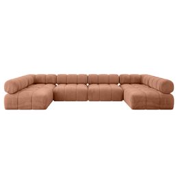 WOHNLANDSCHAFT modulares Sofa Garvo-U2 - 380x190x70 cm Apricot Velours