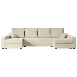 WOHNLANDSCHAFT mit Schlaffunktion und Bettkasten ALESIA-U 301x140x90 cm Beige Boucl&eacute;