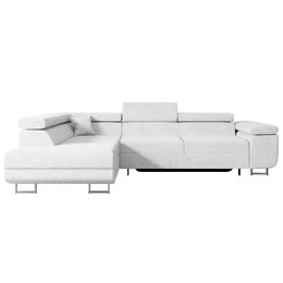 ECKSOFA mit Schlaffunktion und Bettkasten GUSA-L 272x202x107 cm Wei&szlig; Boucl&eacute;