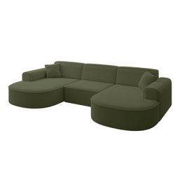 WOHNLANDSCHAFT MARI-U1 - 303x171x79 cm Gr&uuml;n Boucl&eacute;