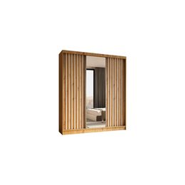 KLEIDERSCHRANK mit Spiegel-Schiebet&uuml;ren und Aluminium-Leisten - LAMELO - 180 cm Artisan+Artisan+Wei&szlig;