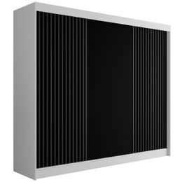 KLEIDERSCHRANK mit Lamel-Schiebet&uuml;ren VILANv2 - 250 cm Wei&szlig; + Lamelle schwarz