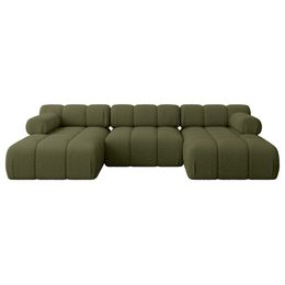WOHNLANDSCHAFT modulares Sofa Tesso-U1 - 285x160x70 cm Gr&uuml;n Boucl&eacute;