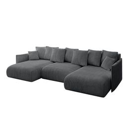 WOHNLANDSCHAFT mit Schlaffunktion und Bettkasten ONESK-U 317x177x72 Dunkelgrau Cord