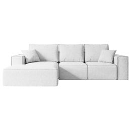 ECKSOFA mit Schlaffunktion und Bettkasten SERRA-L-S - 266x161x87 cm Wei&szlig; Boucl&eacute;