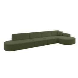 ECKSOFA Ottomane Rechts MARI-L3 - 413x171x79 cm Gr&uuml;n Boucl&eacute;